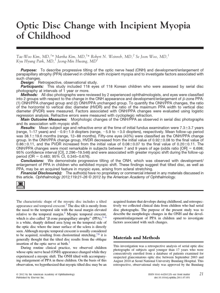 Optic Disc Change With Incipient Myopia | PDF | Myopia | Retina