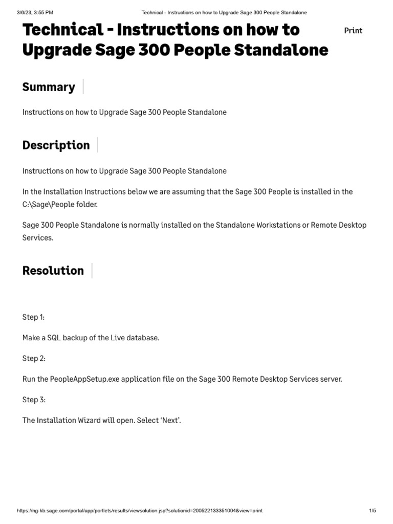 Technical - Instructions On How To Upgrade Sage 300 People Standalone | PDF | Databases | Remote ...