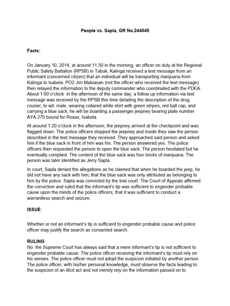 People vs. Sapla, GR No.244045 | PDF | Probable Cause | Legal Procedure