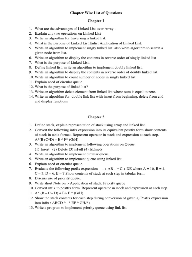 Chapter Wise List of Questions | PDF | Queue (Abstract Data Type ... Chapter Wise List of Questions | PDF | Queue (Abstract Data Type ...