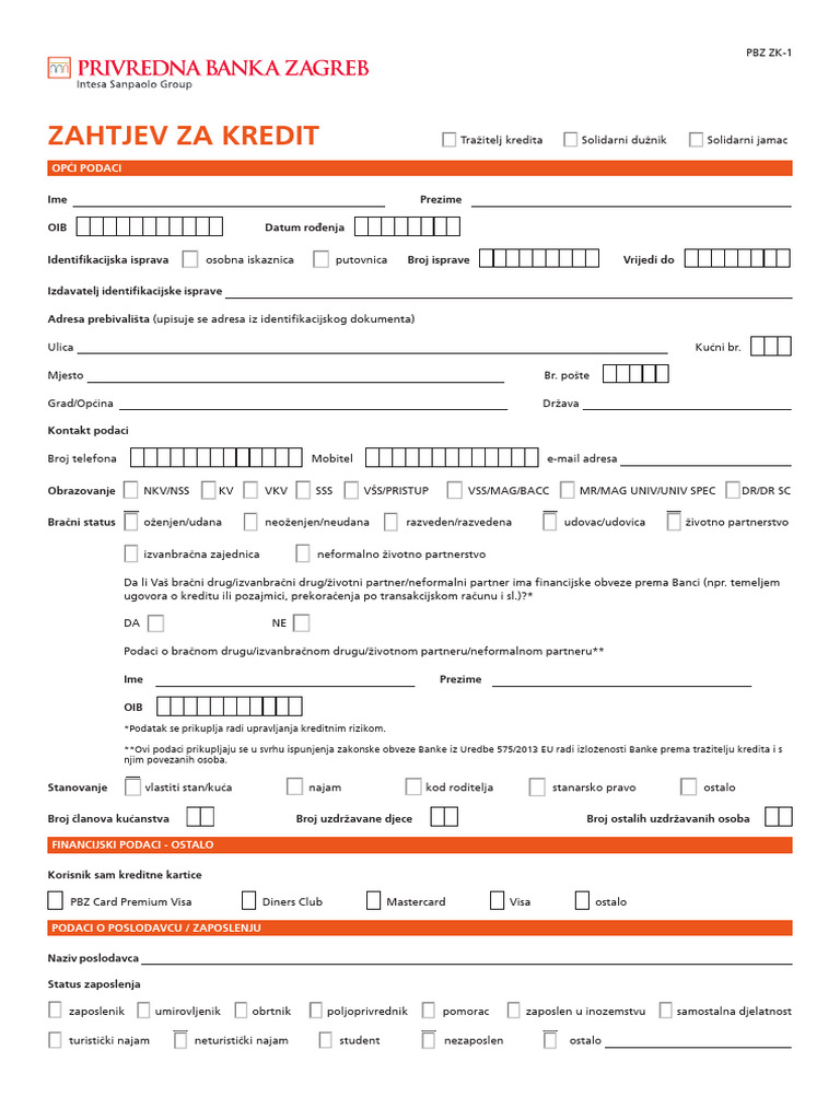 Zahtjev Za Kredit | PDF