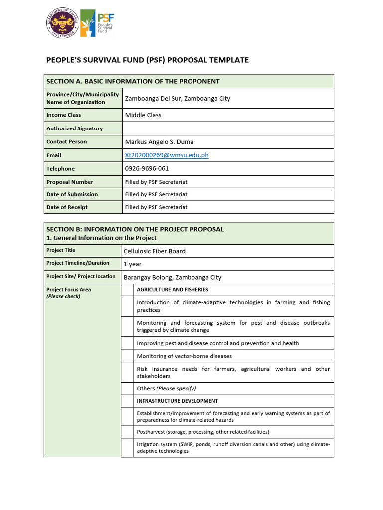 PSF Proposal Template (Repaired) | PDF | Climate Resilience | Agriculture
