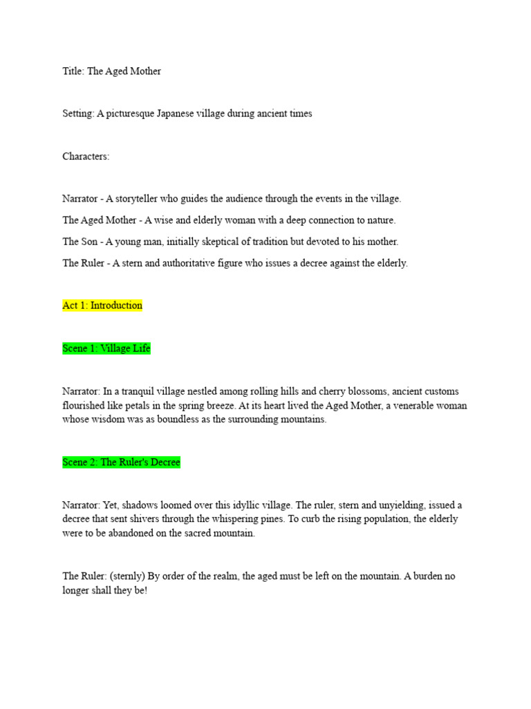 THE AGED MOTHER (SCRIPT) | PDF