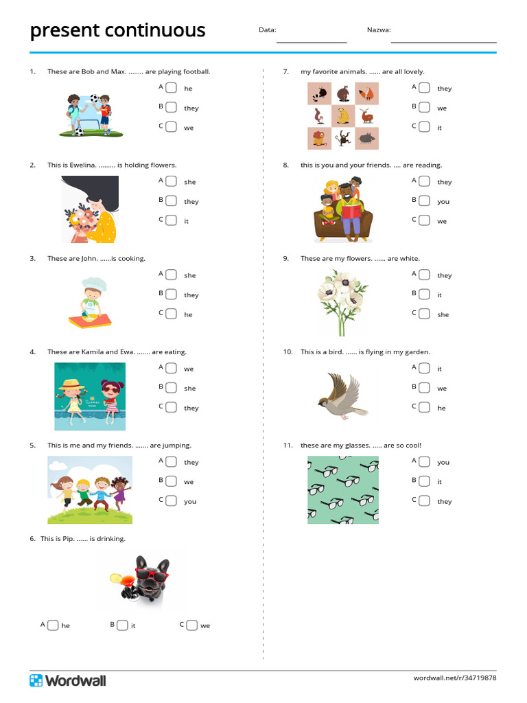 Present Continuous Test Exercises Pdf