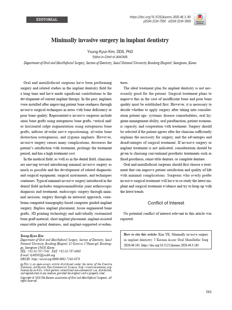Minimally Invasive Surgery in Implant Dentistry | PDF | Dental Implant ...