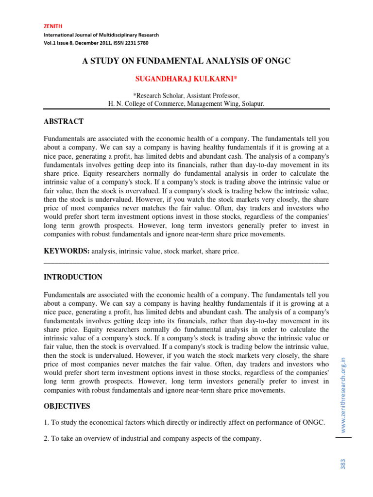 A Study On Fundamental Analysis of Ongc | PDF | Value (Economics) | Stocks