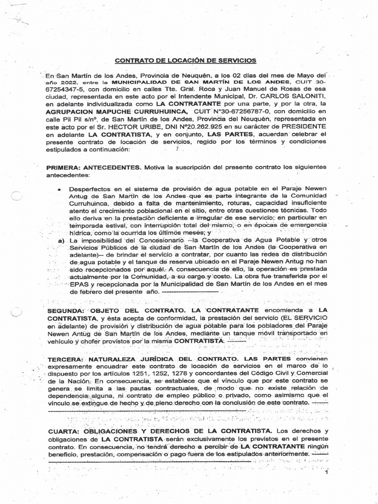 Contrato Antug Newen | PDF