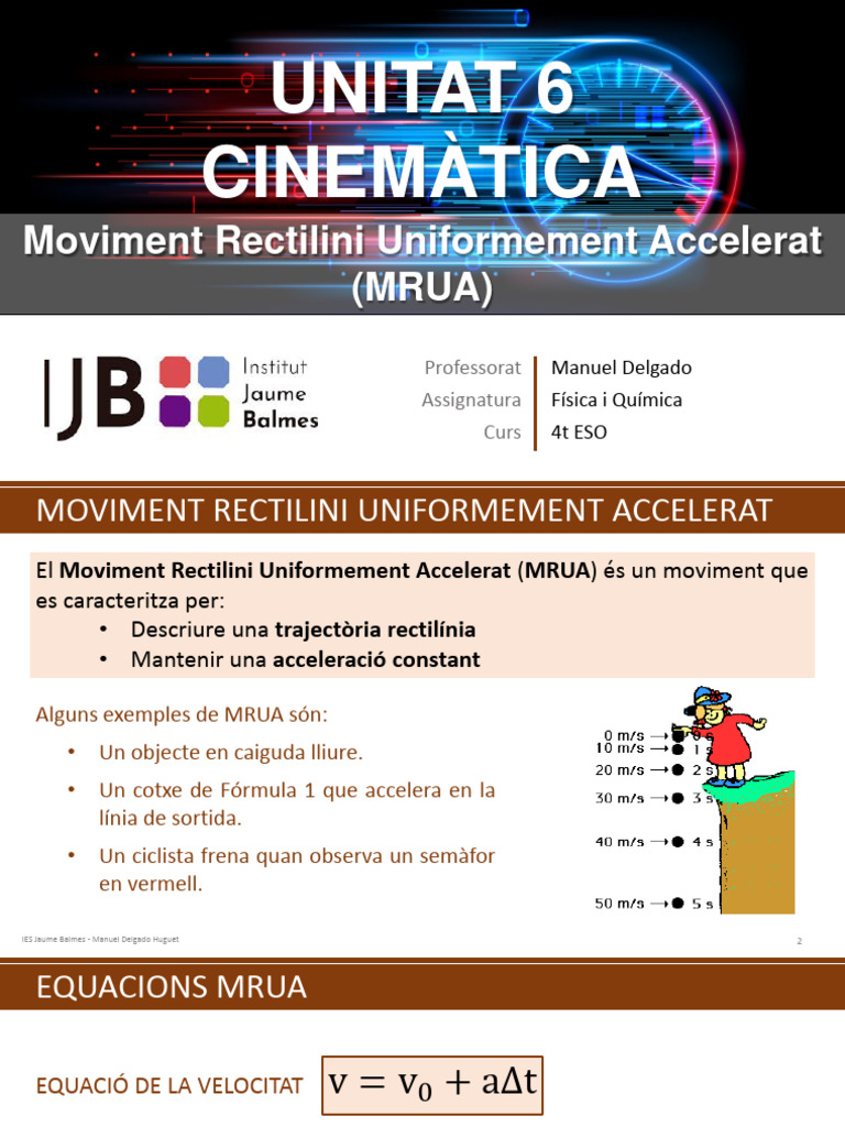 TEMA 6 - CINEMÀTICA (Part E - Moviment Rectilini Uniformement Accelerat ...