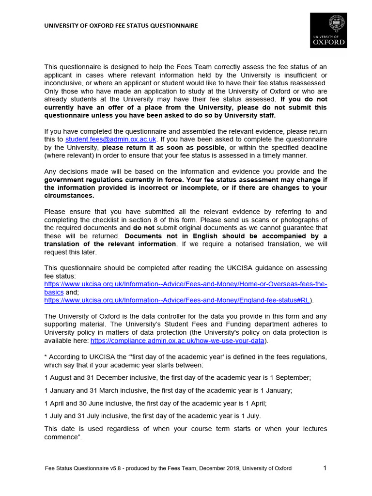 Fee Status Questionnaire (v5.1) | PDF | Passport | International Law