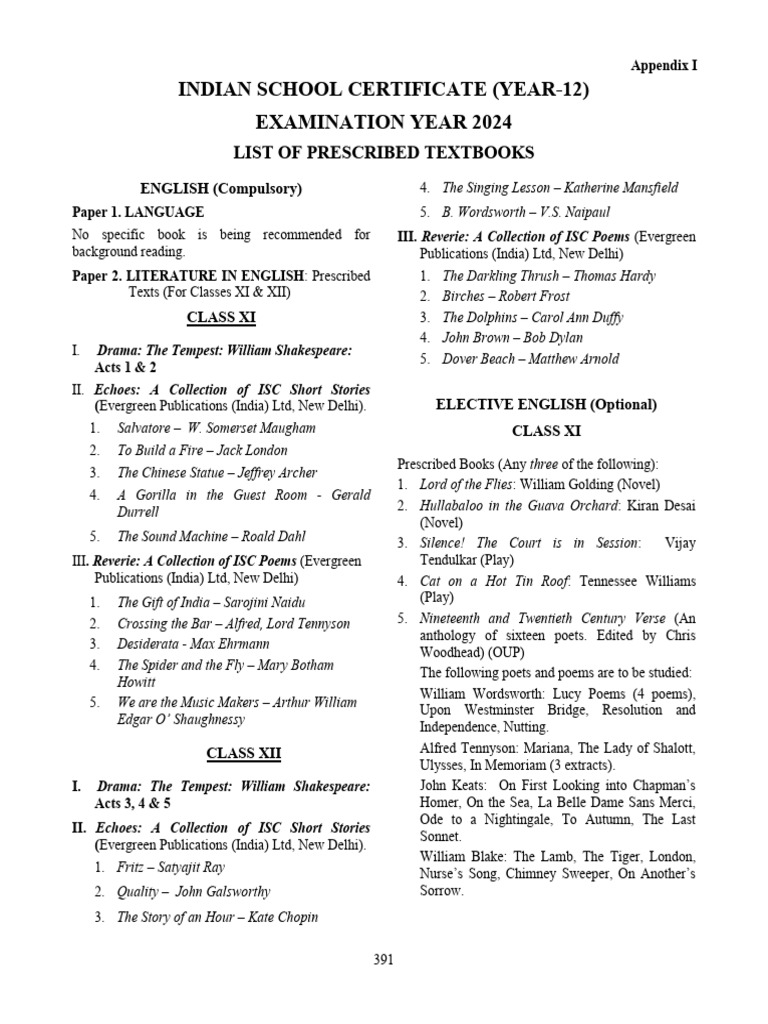 ISC Appendix I Prescribed Books3 | PDF | Poetry