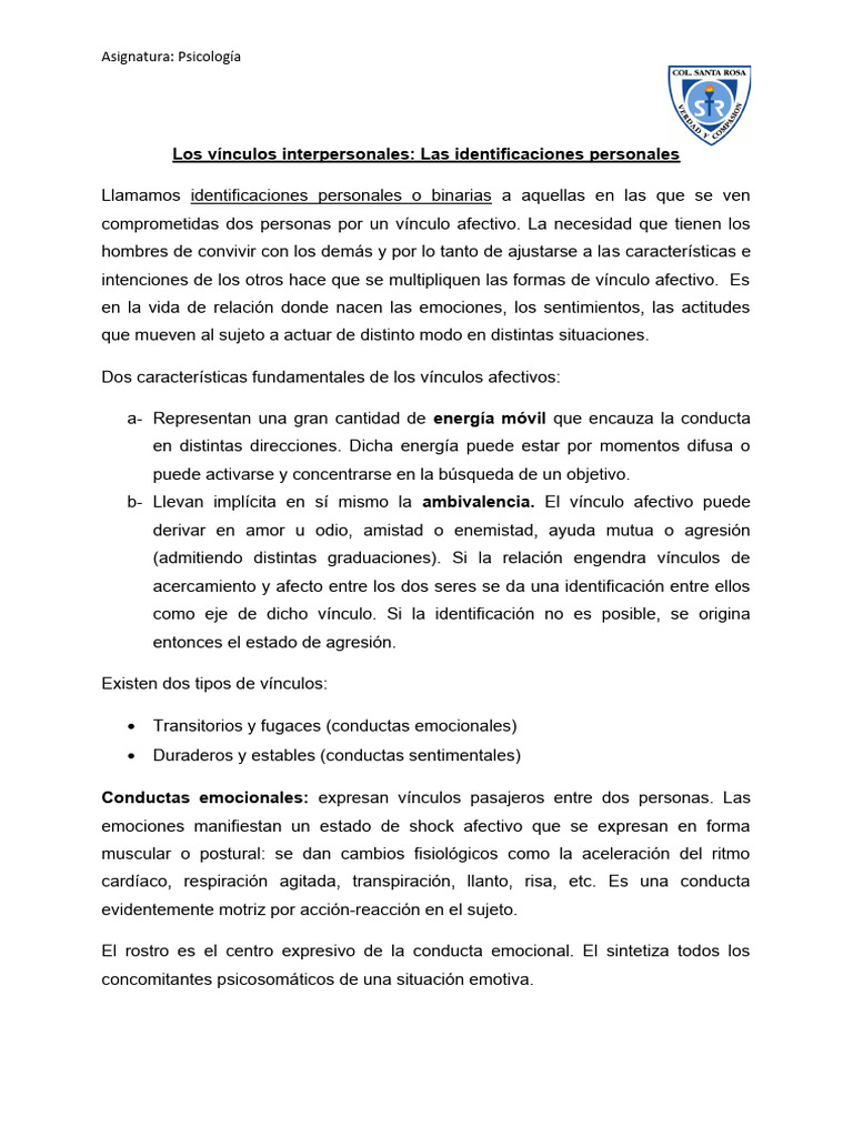Las Identificaciones Personales | PDF | Actitud (psicología) | Las emociones
