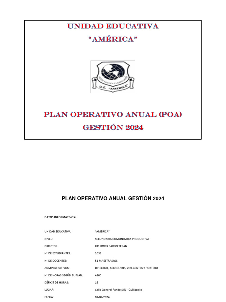 Poa 2024 - América | PDF | Maestros | Plan de estudios
