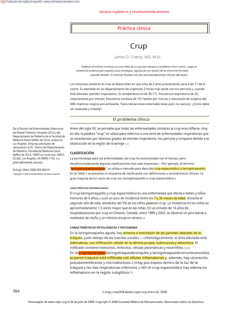 Nejm-Croup en Es | PDF | Enfermedades y trastornos | Enfermedades ...