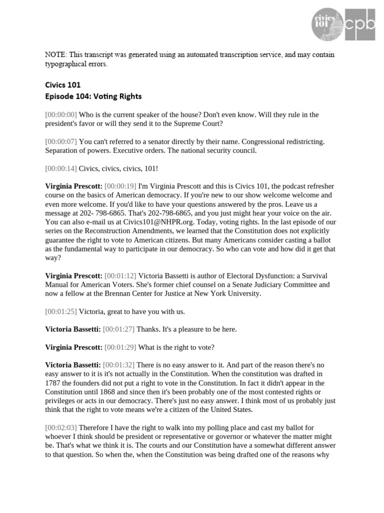 Ep104+Voting+Rights | PDF | Suffrage | Fifteenth Amendment To The ...