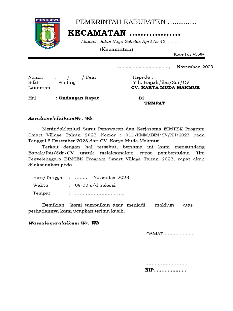 2 Template Surat Undangan Rapat Untuk CV KMM | PDF