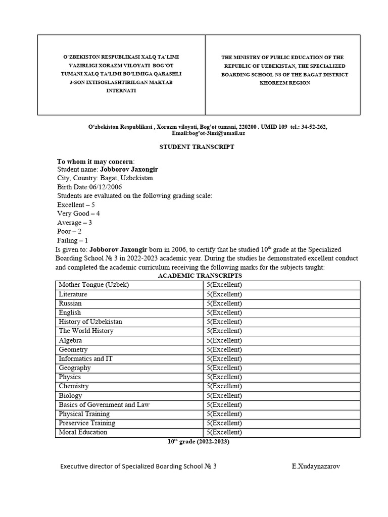 Academic Transcript High School | PDF | Educational Stages