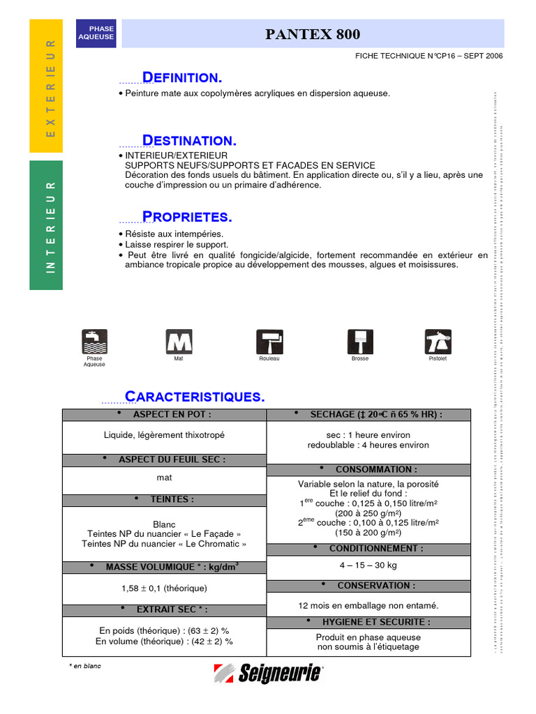 Fiche Technique Peinture Pantex 800 | PDF