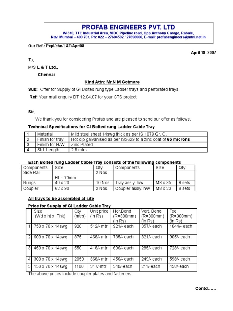Profab Engineers Pvt. LTD: Our Ref.: Pepl/chn/L&T/Apr/08 April 18, 2007 ...