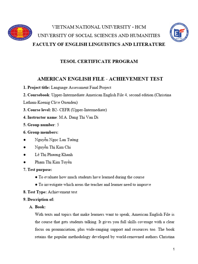 Final Test Specification | PDF | Vocabulary | Multiple Choice