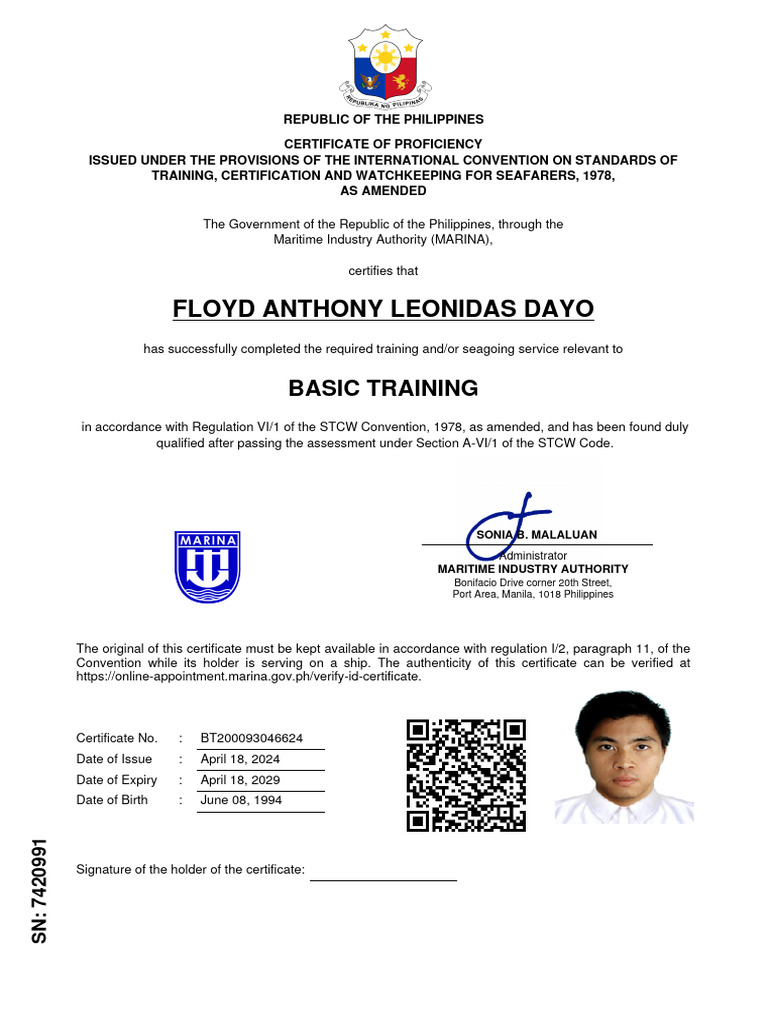 Floyd Anthony Leonidas Dayo: Basic Training | PDF