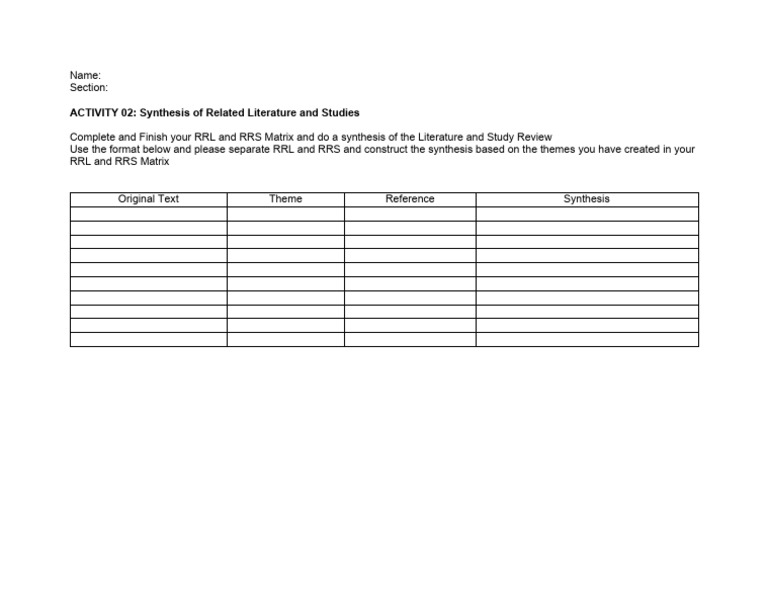 RRL and RRS Synthesis Activity Guide | PDF