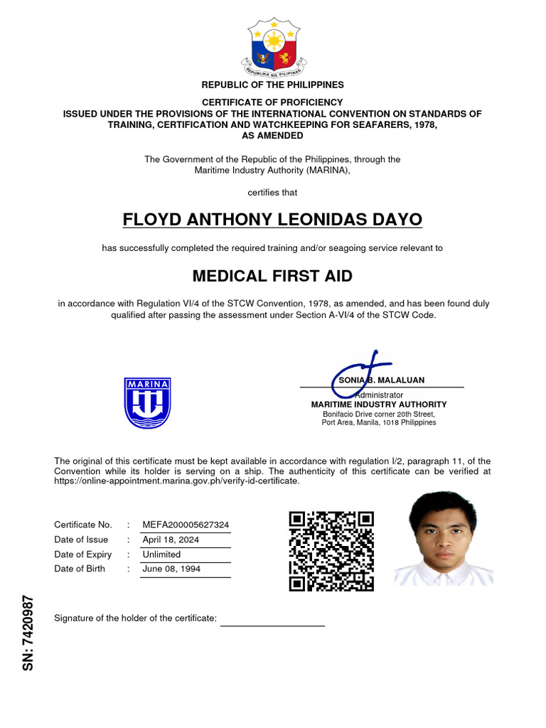 Floyd Anthony Leonidas Dayo: Medical First Aid | PDF