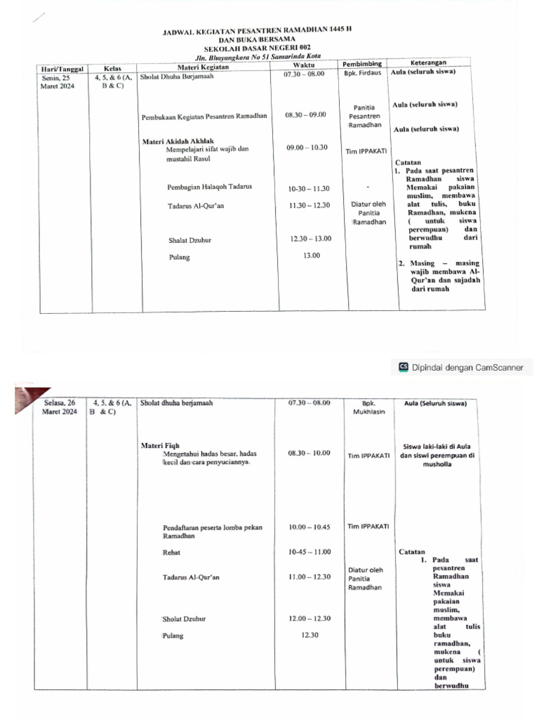 Jadwal Pesantren Ramadhan 2024 | PDF
