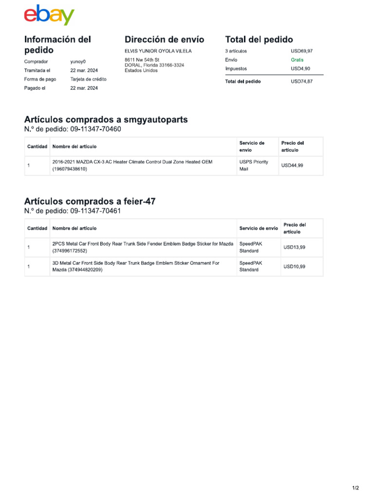 Ordenes de Compra Ebay | PDF