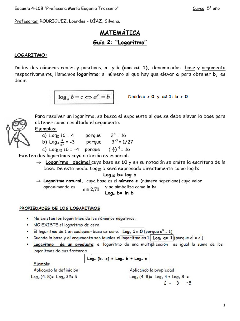 Guía 2 Logaritmo 5° | Descargar gratis PDF | Logaritmo | Análisis complejo