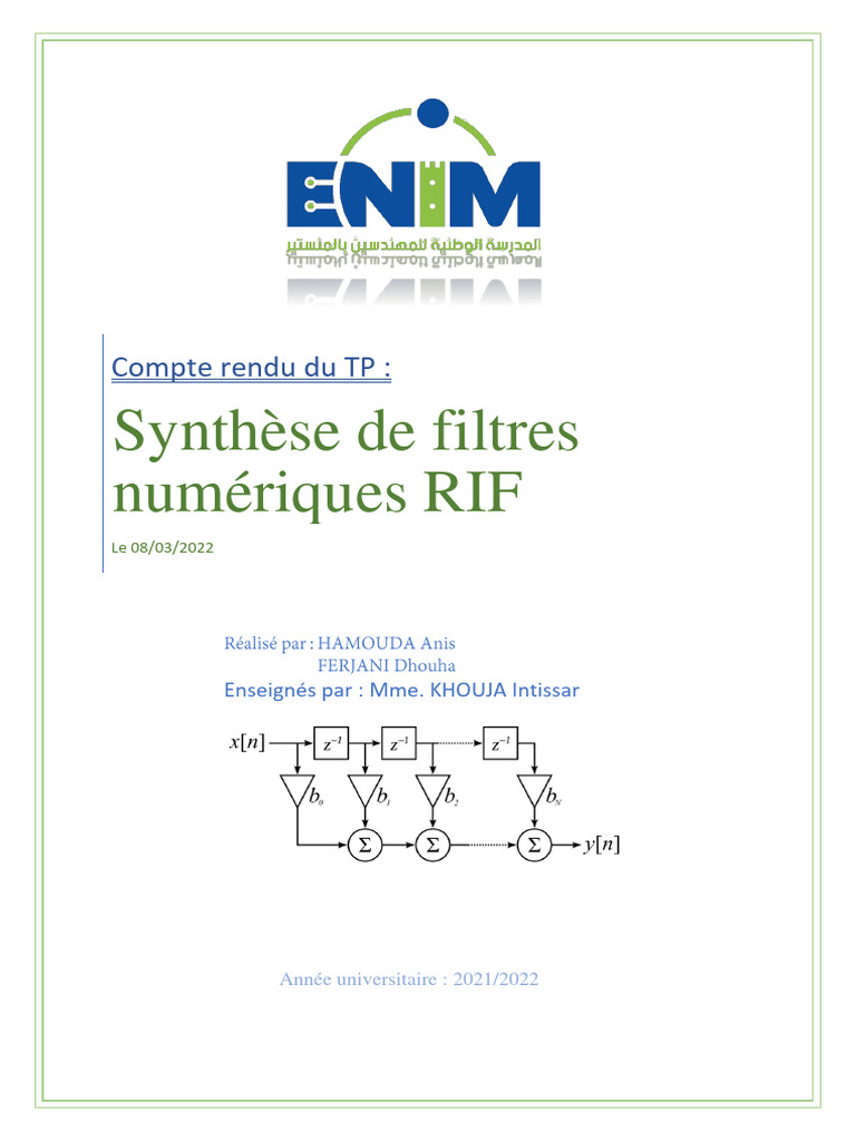 Synthèse de filtres RIF avec Matlab | PDF | Filtre (électronique ...