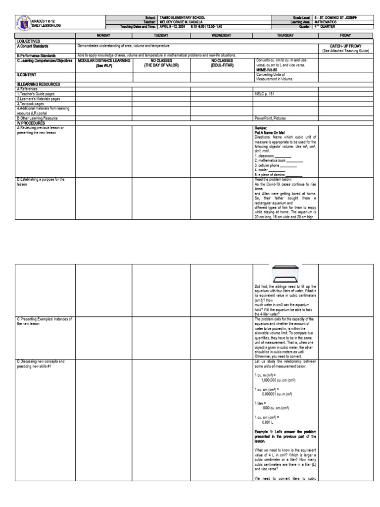 Grade 5 Math: Unit Conversion Lesson | PDF | Volume | Litre