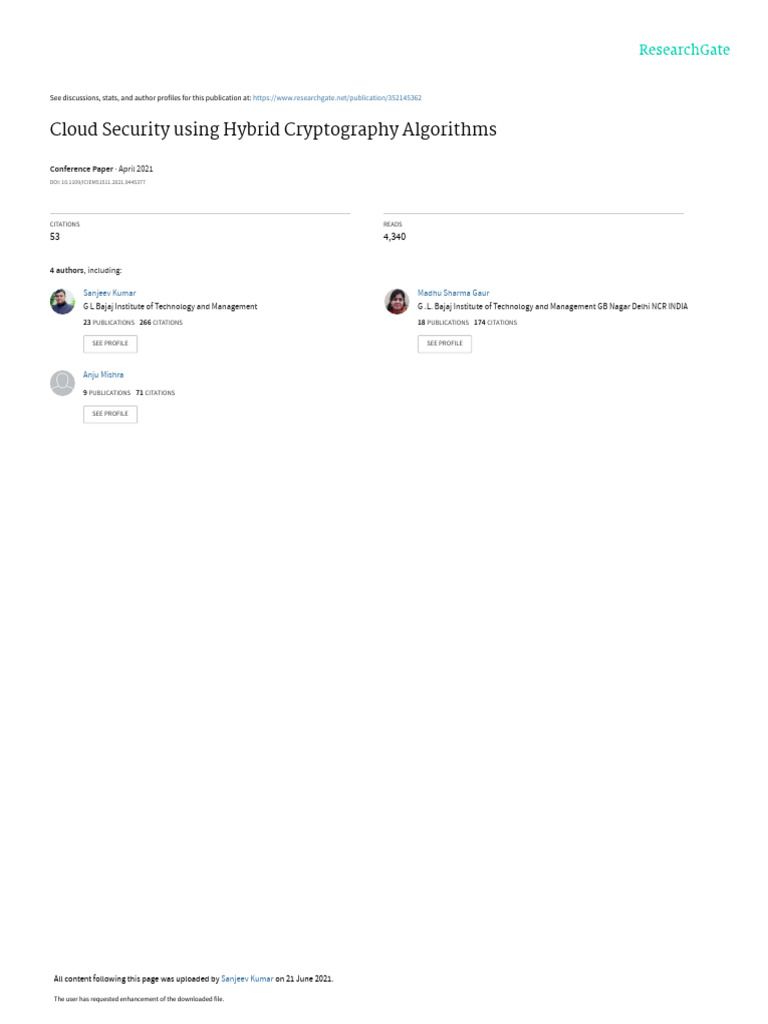 Cloud Securityusing Hybrid Cryptography | Download Free PDF | Cryptography | Encryption
