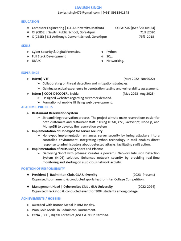 Lav Lesh Singh | PDF | Security | Computer Security
