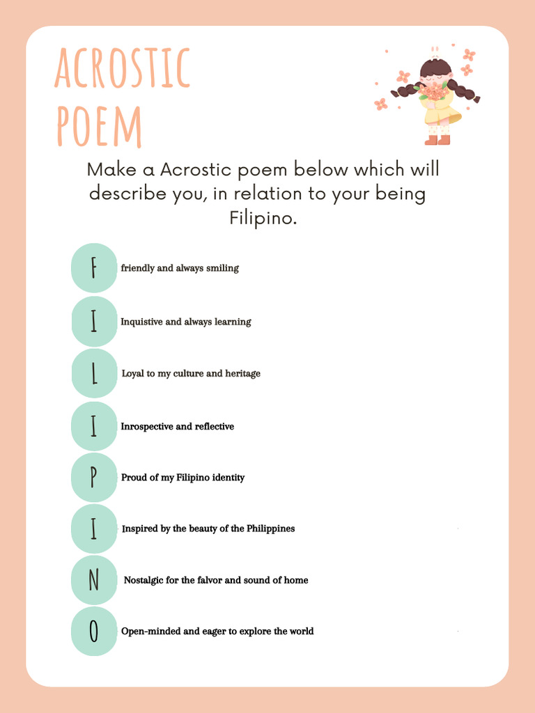 Acrostic Poem: Filipino Identity | PDF | Art | Poetry