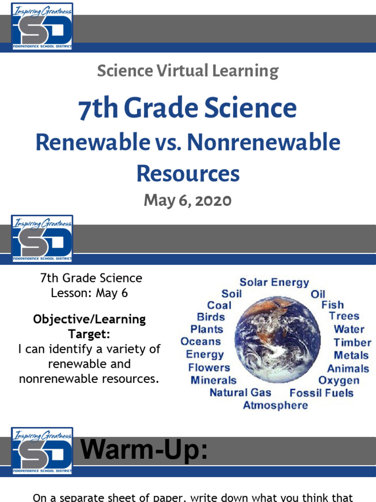 7th Grade Science: Energy Resources Guide | PDF | Renewable Resources ...