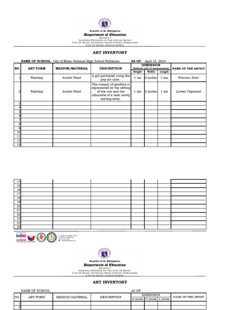 Art Inventory 2024 | Download Free PDF | Inch | Length