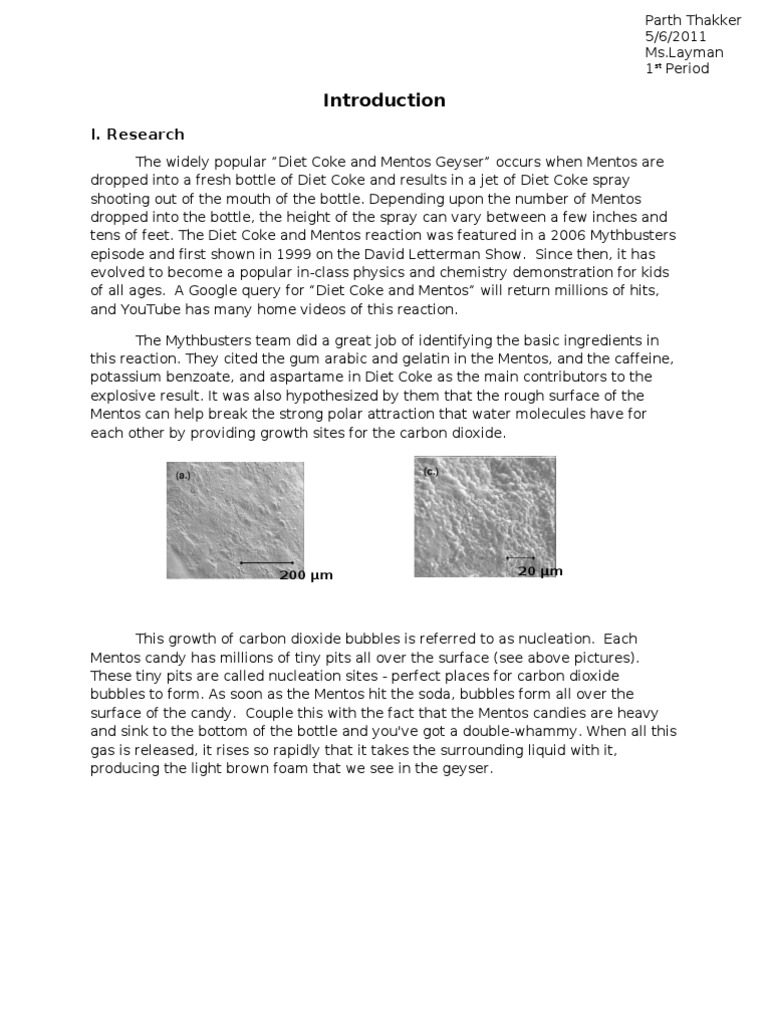 Science Behind Diet Coke & Mentos | PDF | Experiment | Physical Sciences