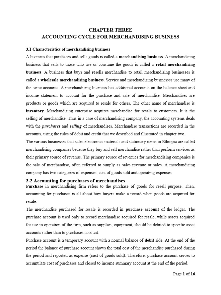 Chapter Three Accounting Cycle For Merchandising Business | PDF ...