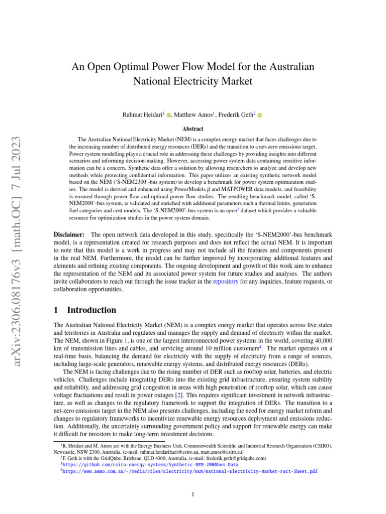 An Open Optimal Power Flow Model For The Australian National Electricity Market | PDF ...