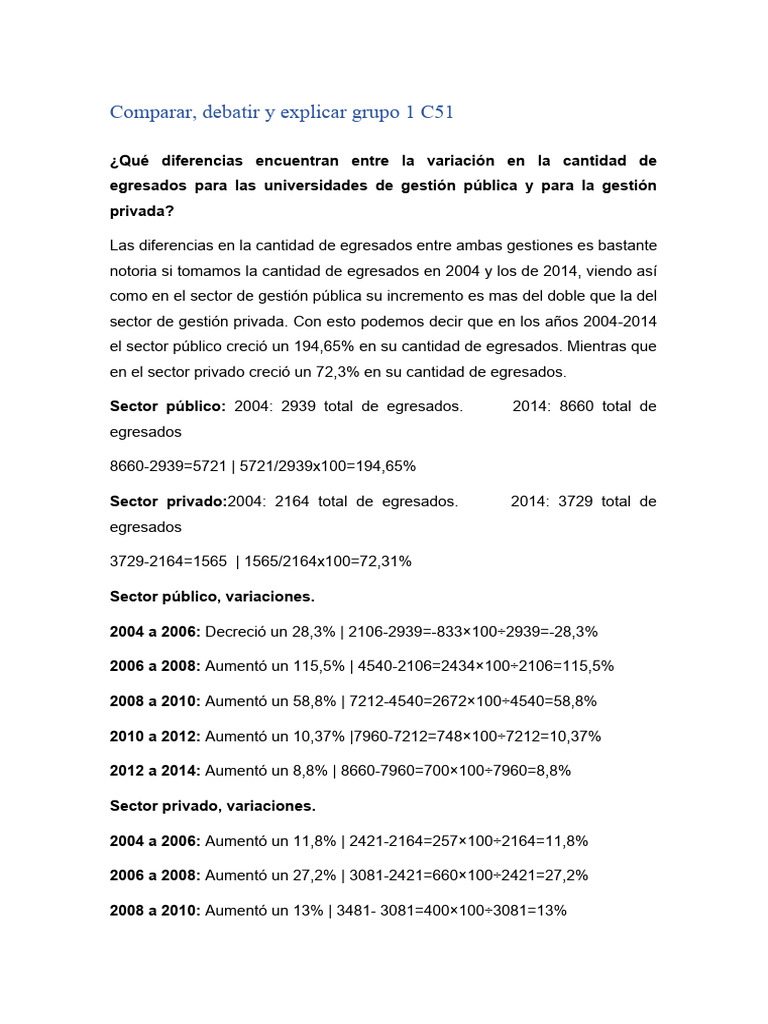 Tarea 12 Comparar, Debatir y Explicar Grupo 1 C51 | PDF