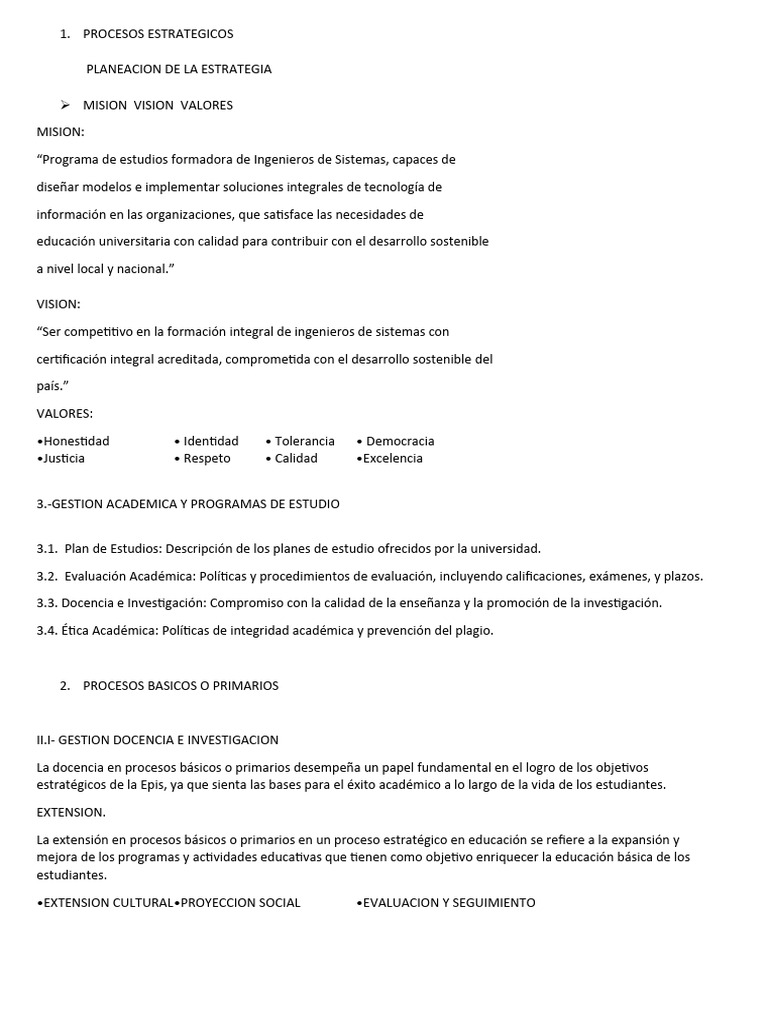 LISTA DE PROCESOS ESTRATEGICOS | PDF | Evaluación | Calidad (comercial)