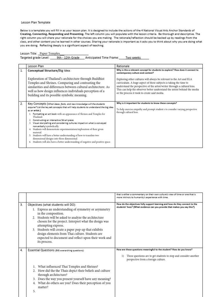 Lesson Plan for Thai Architecture Art Project | PDF | Lesson Plan | Design