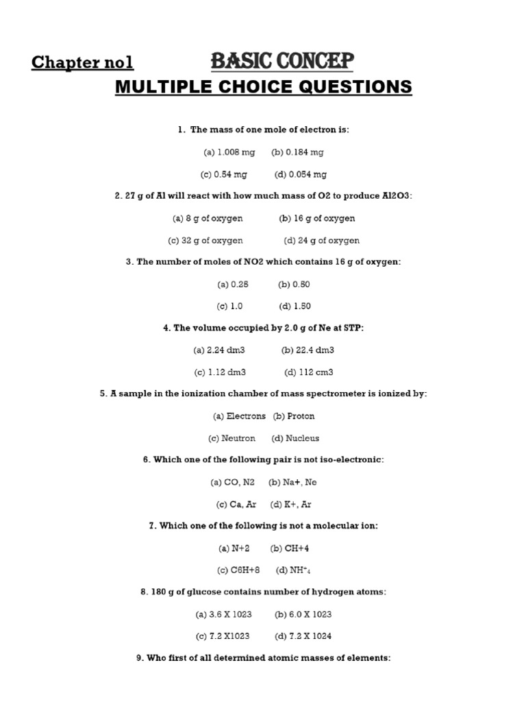 Chapter No1 BASIC CONCEPTS - Docx MULTIPLE CHOICE QUESTIONS WITH ANSEWERS (MCQS) | PDF