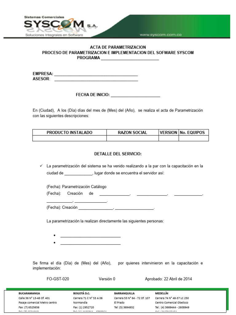 20 - Acta de Parametrizacion | PDF