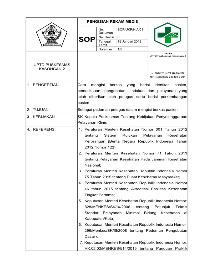 Sop Pengisian Rekam Medis | PDF | Kesehatan Holistik | Sains & Matematika