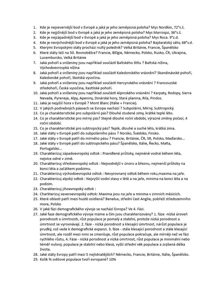 Evropa 1 - Otázky | PDF