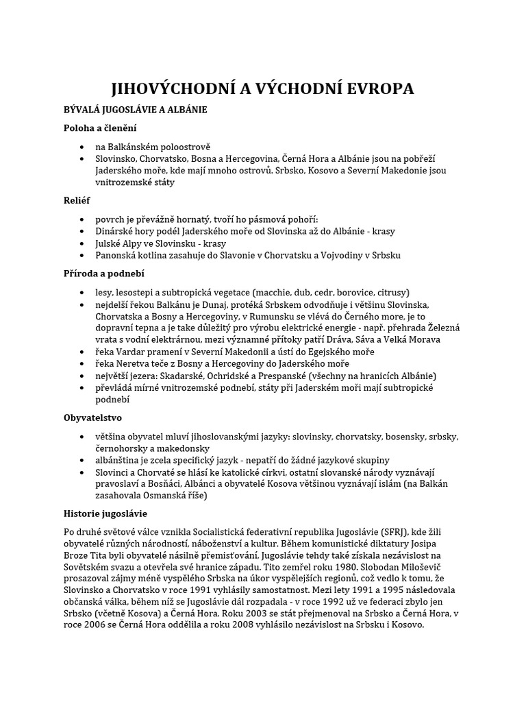 Jihovýchodní A Východní Evropa | PDF