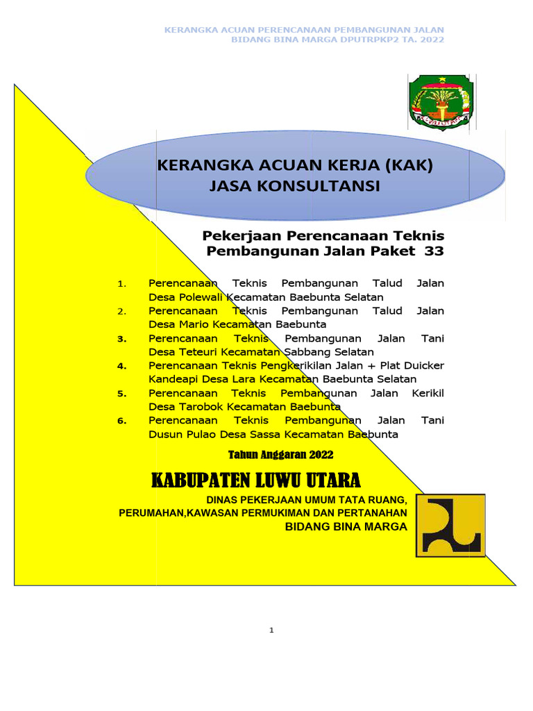 Kak Perencanaan Teknis Pembangunan Jalan Paket 33 | PDF | Seni | Sains & Matematika