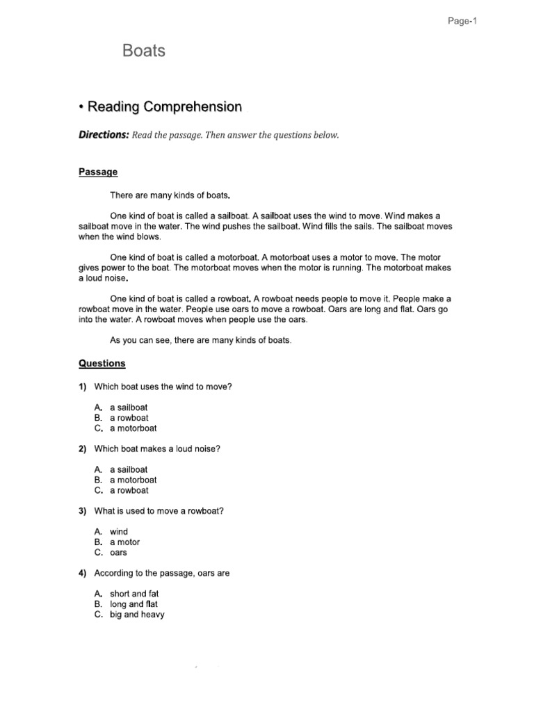 Boats Comprehension | PDF