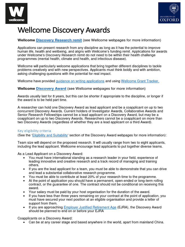 Wellcome Discovery Awards MSDGuidance V2.0 Oct2021 | PDF | Salary | Clinical Trial
